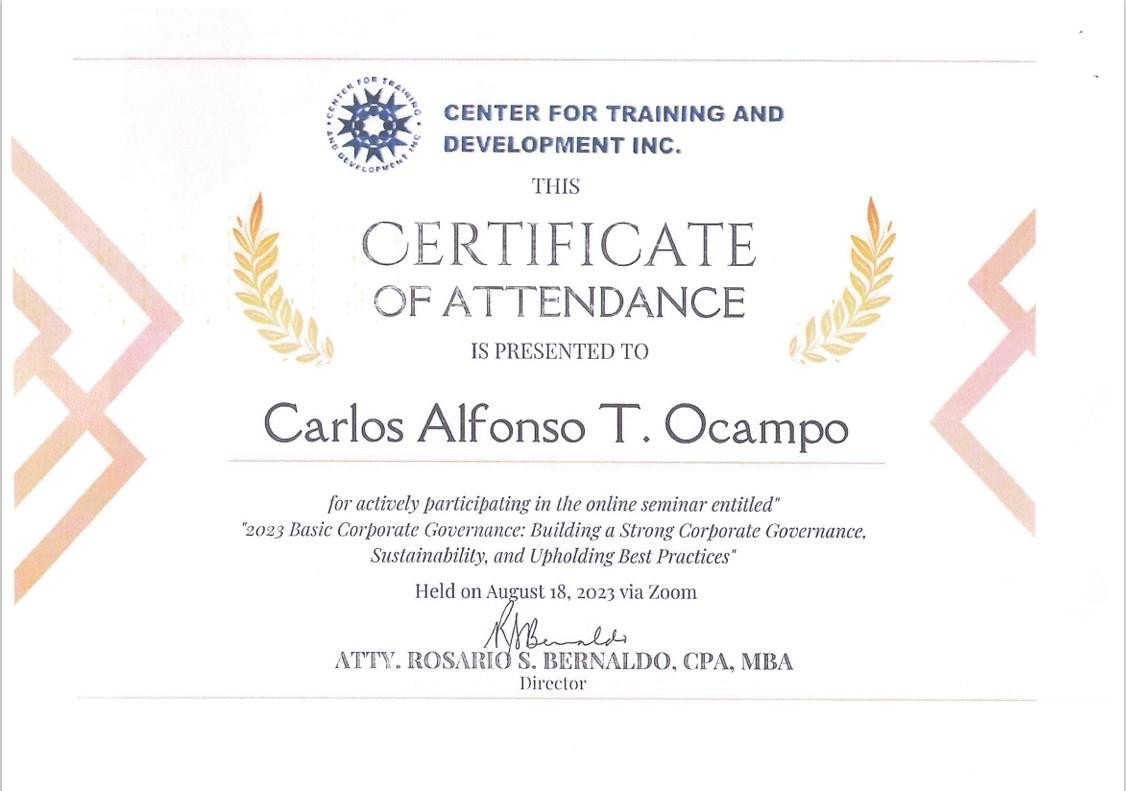 Corporate Governance Training Certificate