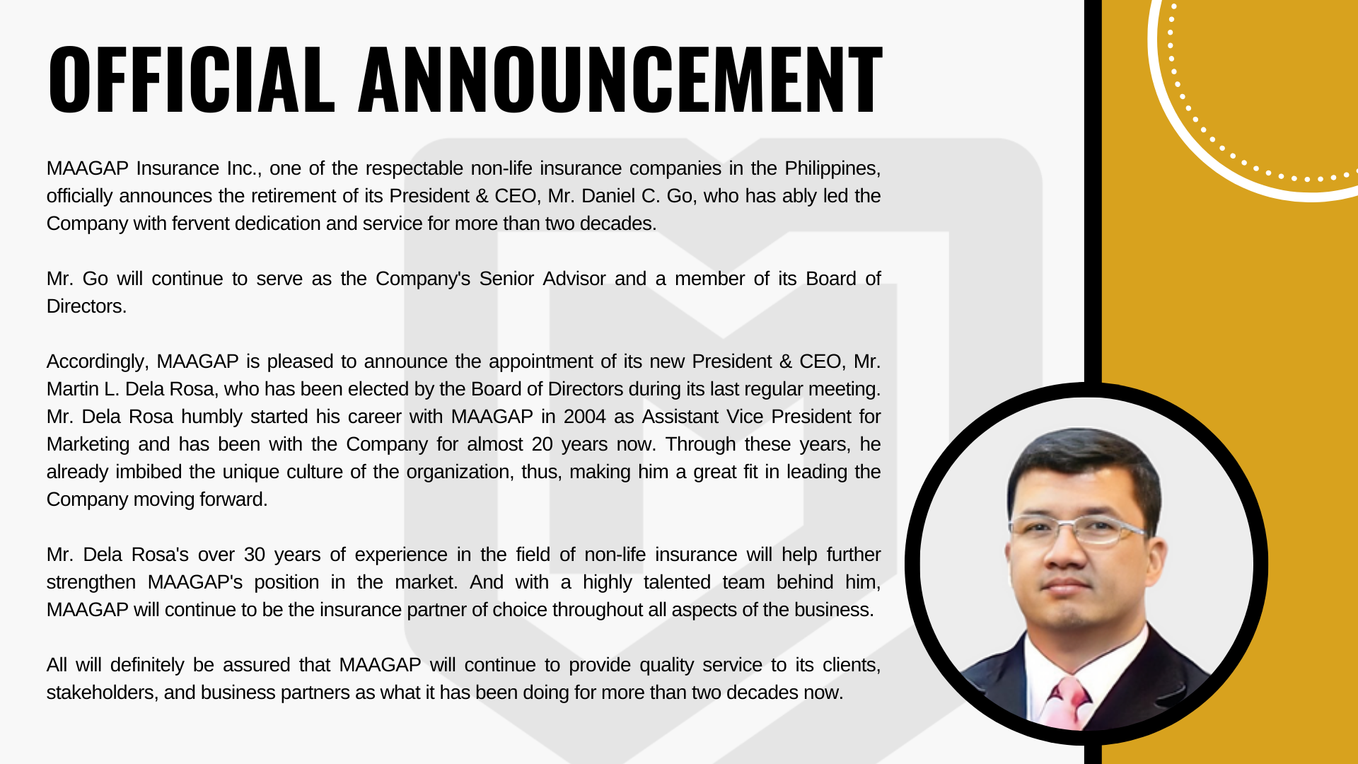 Appointment of MAAGAP's new President & CEO